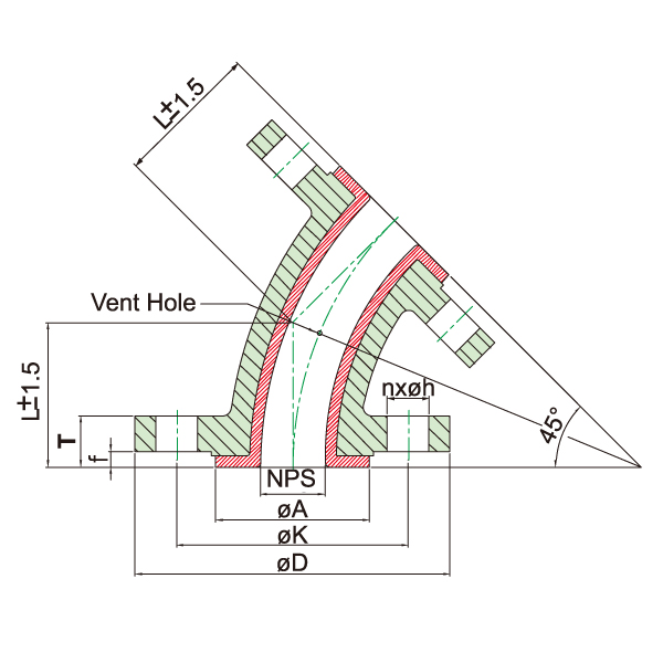 PFA Lined Elbow 45° - Bueno | TFS